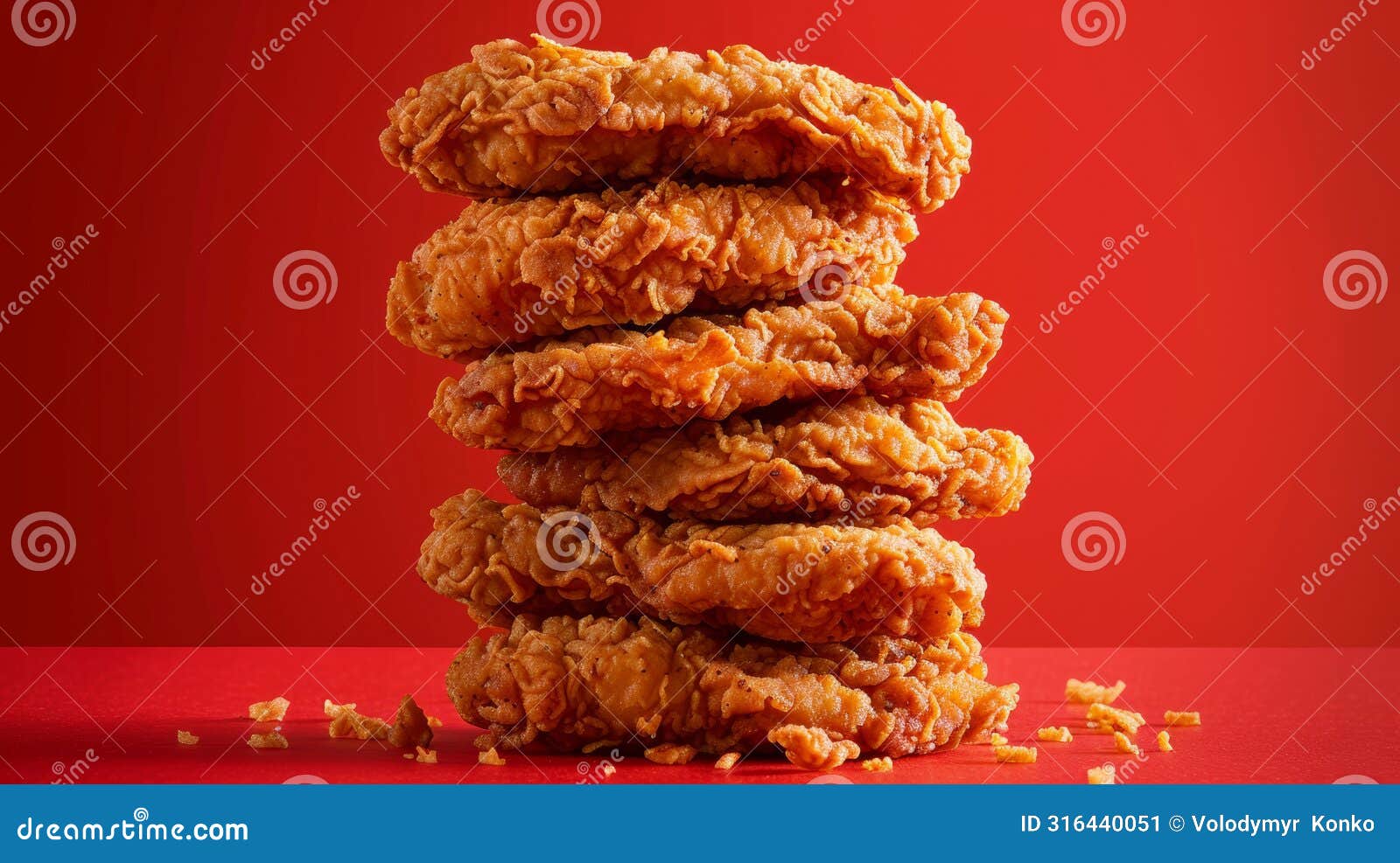 Stack of Crispy Fried Chicken on a Red Background Stock Image - Image ...