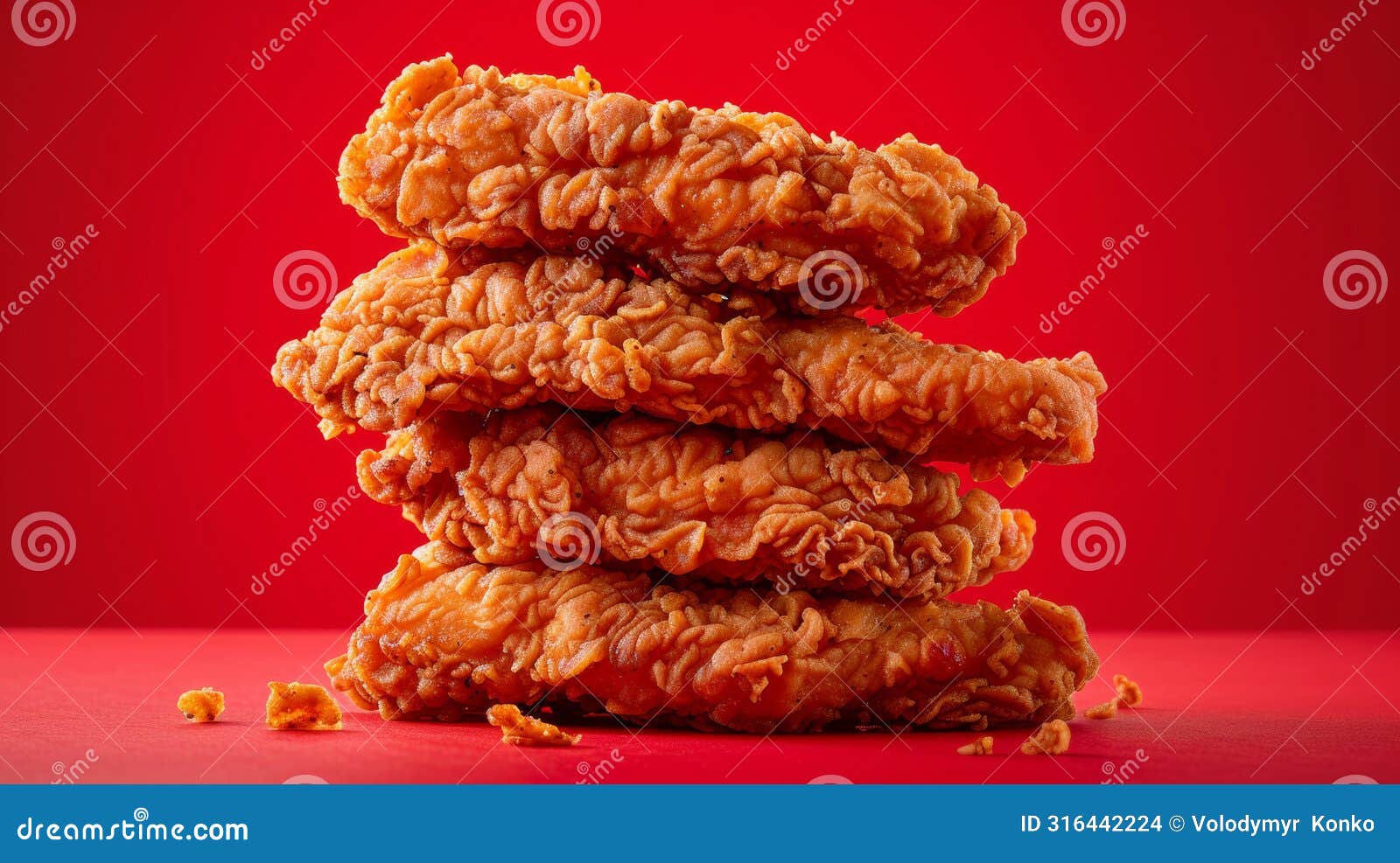 Stack of Crispy Fried Chicken on Red Background Stock Photo - Image of ...