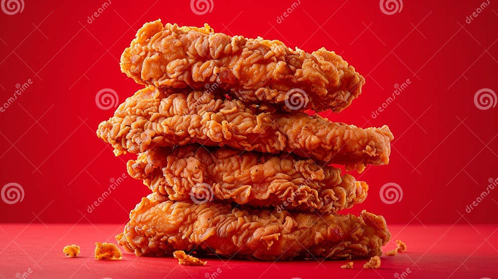 Stack of Crispy Fried Chicken on Red Background Stock Photo - Image of ...