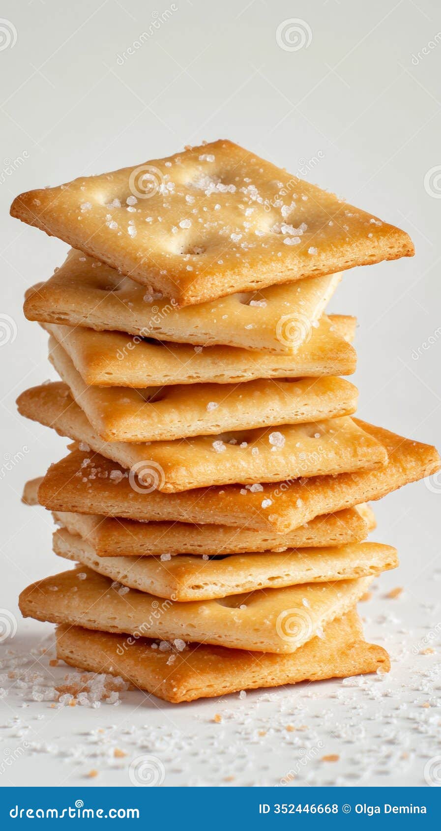 Stack of Crispy Square Crackers Sprinkled with Salt on White Background ...