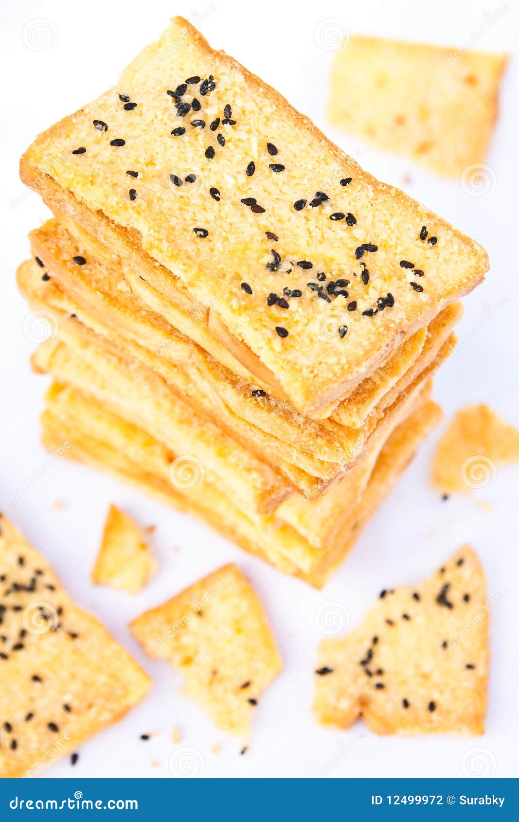 Stack of Crunchy Bread with Sesame on Top Stock Photo - Image of ...