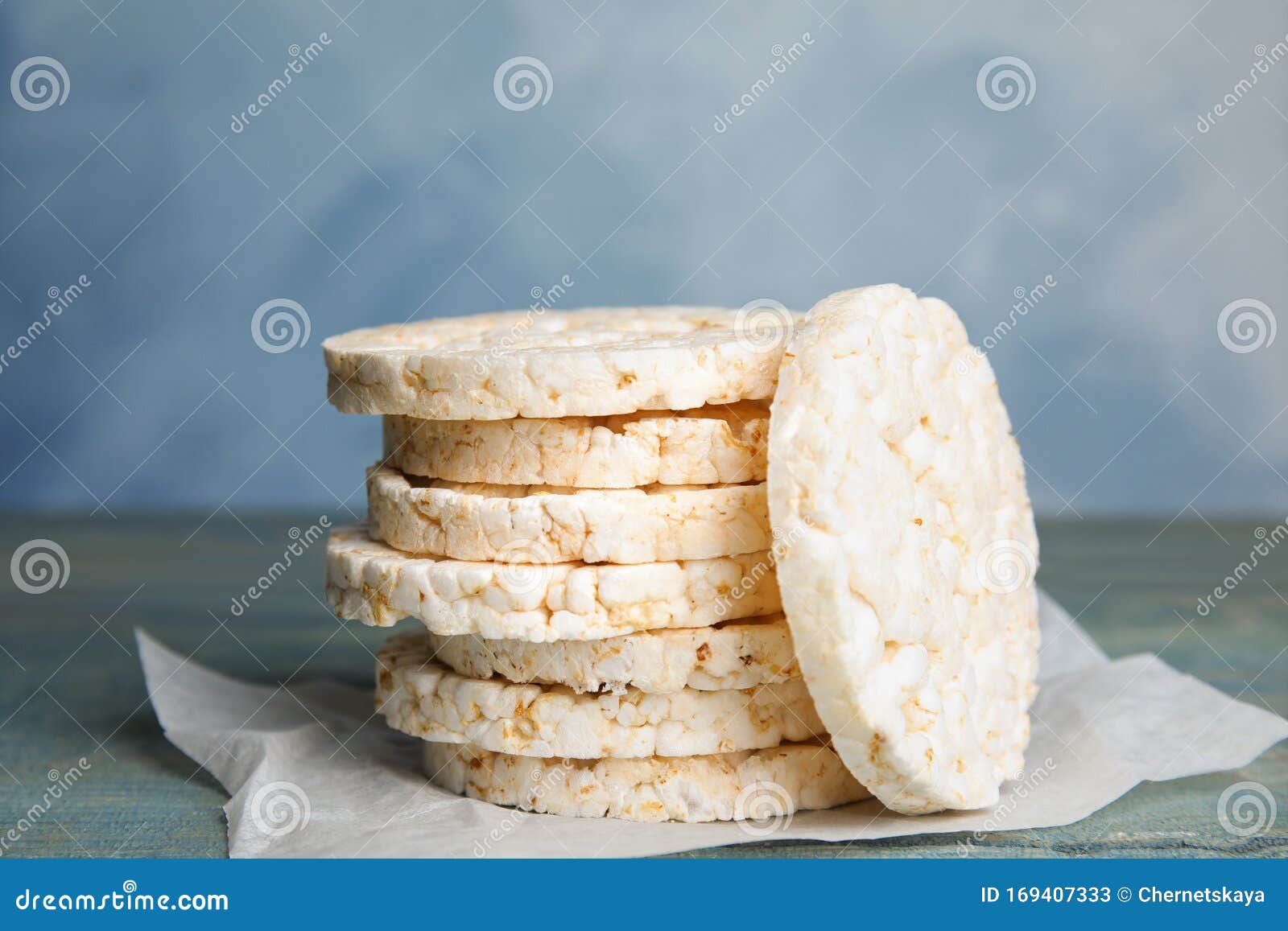 Stack of Crunchy Rice Cakes on Wooden Table Stock Image - Image of diet ...