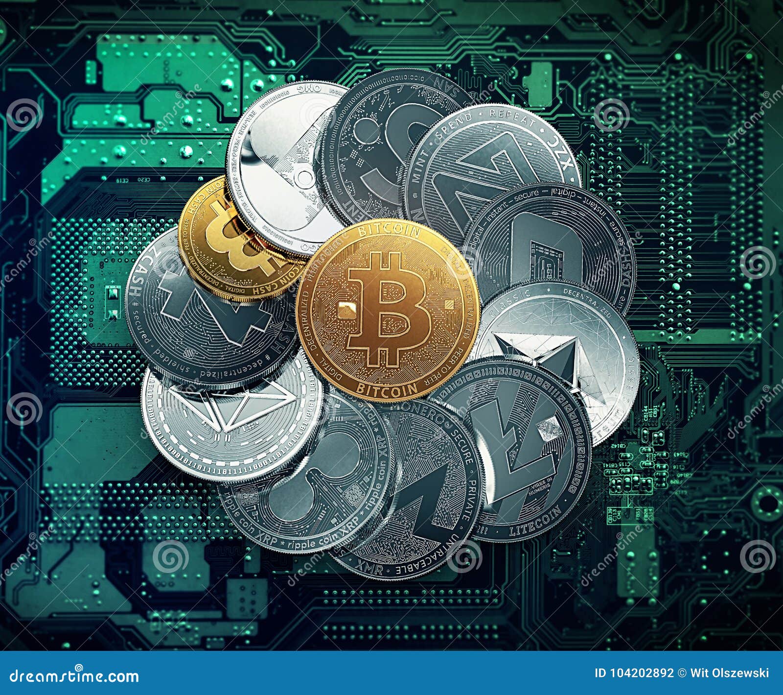 Stack of Cryptocurrencies with a Bitcoin Inside Stock Illustration ...