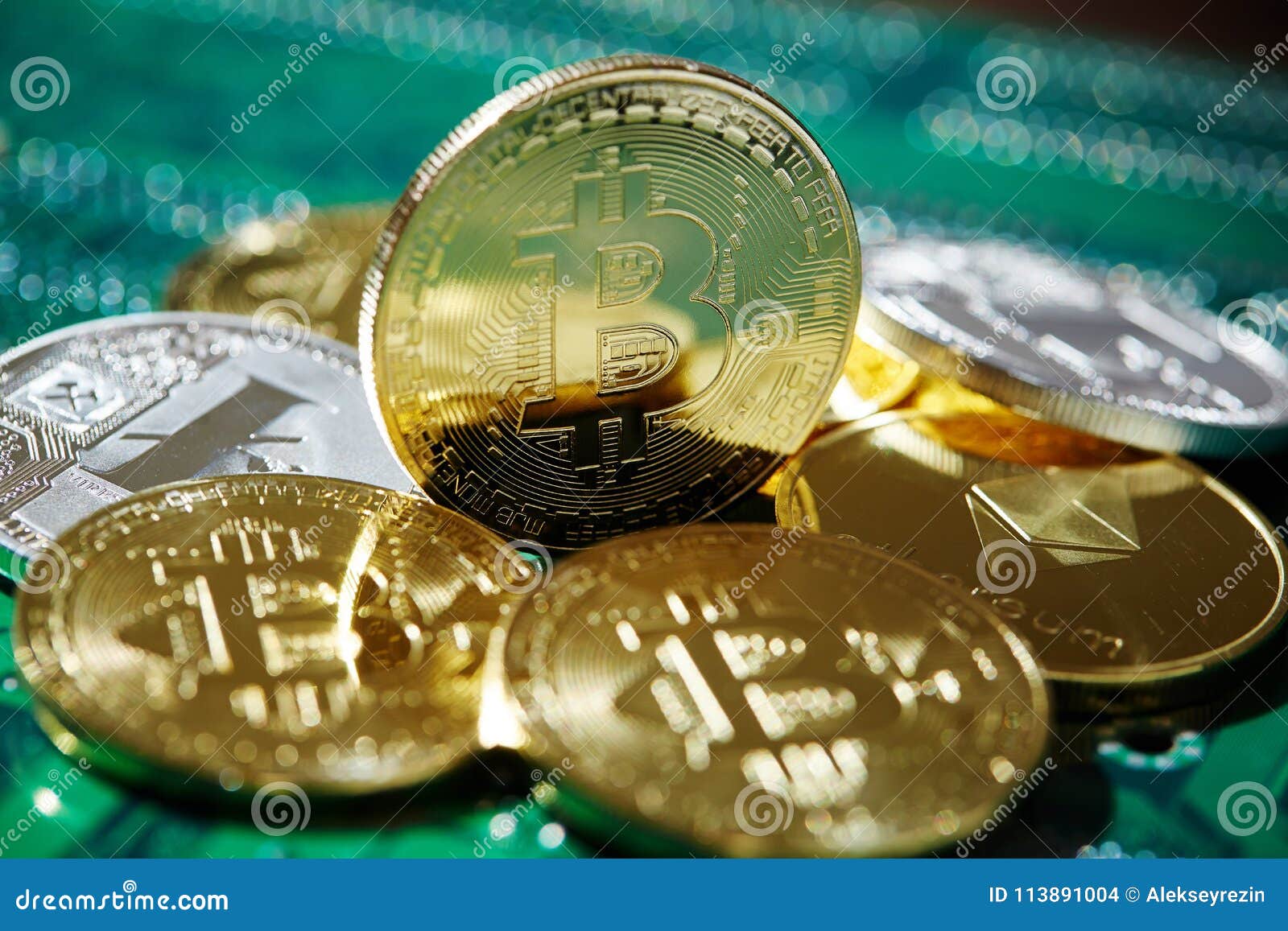 Stack of Cryptocurrencies in a Circle on Motherboard. Cryptocurrency ...