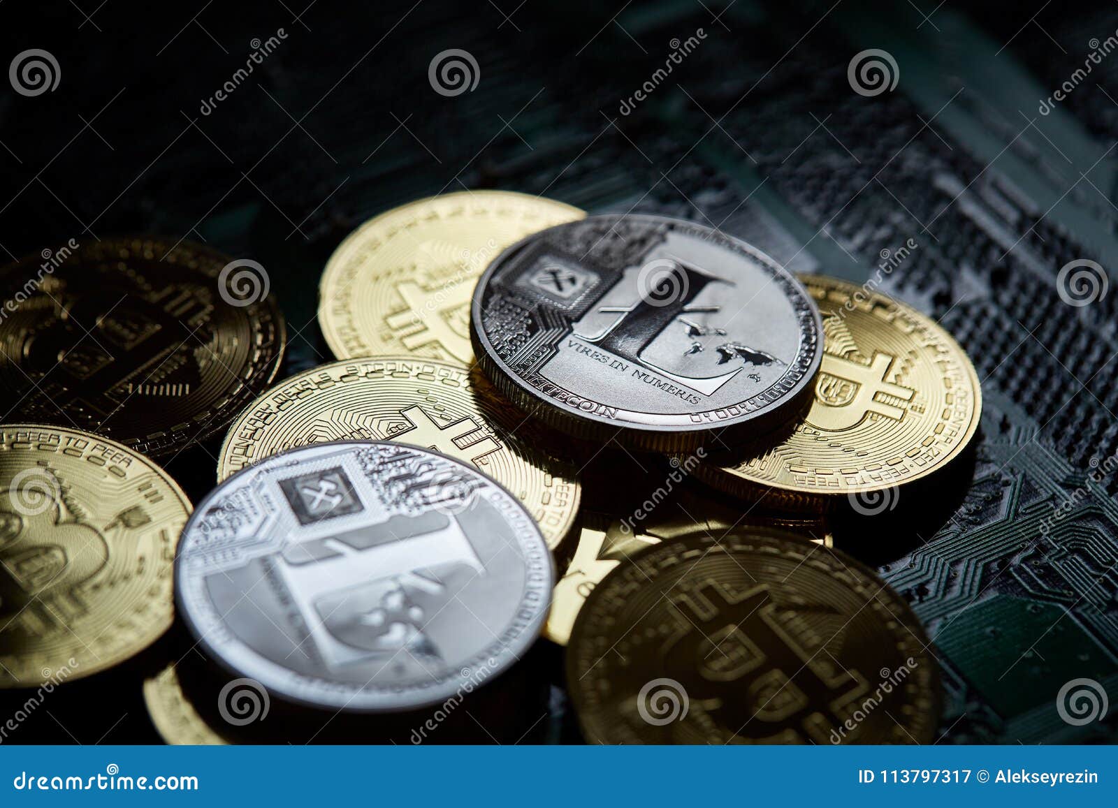 Stack of Cryptocurrencies on Motherboard. Litecoin As Most Important ...