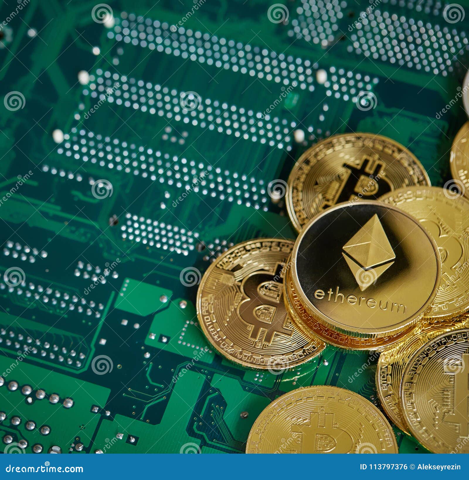 Stack of Cryptocurrencies Placed on Motherboard. Ethereum As Most ...