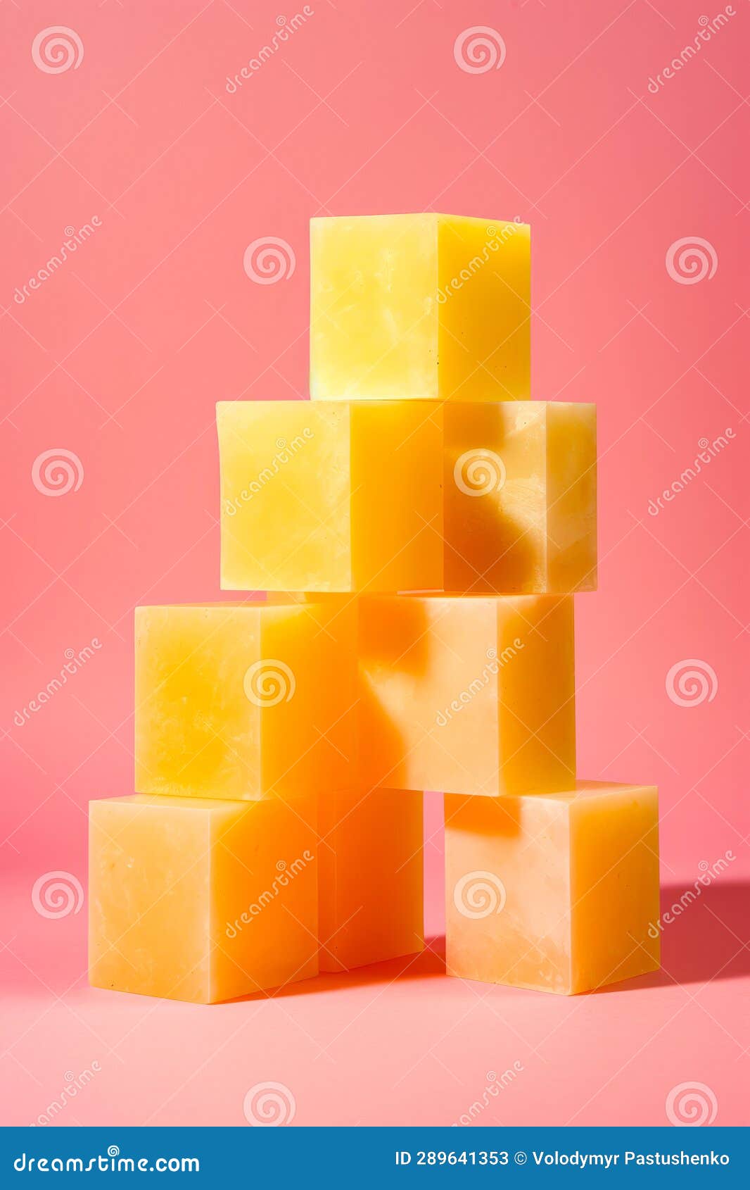 Stack of Cubes of Cheese on Pink Background. Generative AI Stock Image ...