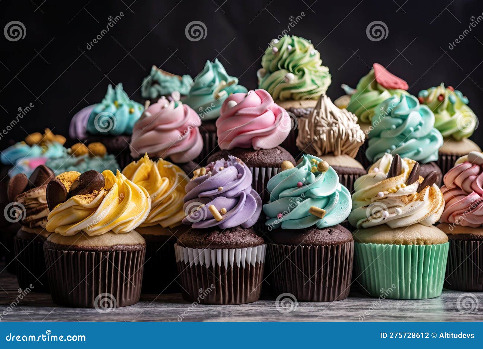Stack of Cupcakes with Different Designs and Colors Stock Illustration ...