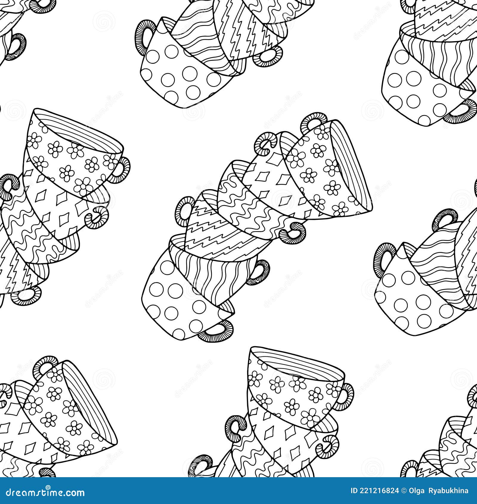 A Stack of Cups. Seamless Pattern. Vector 3 Stock Vector - Illustration ...