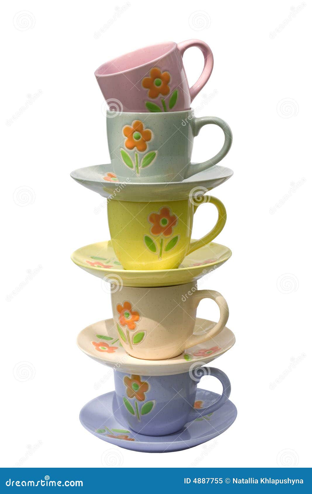 A Stack of Cups and Saucers Stock Image - Image of color, dishware: 4887755