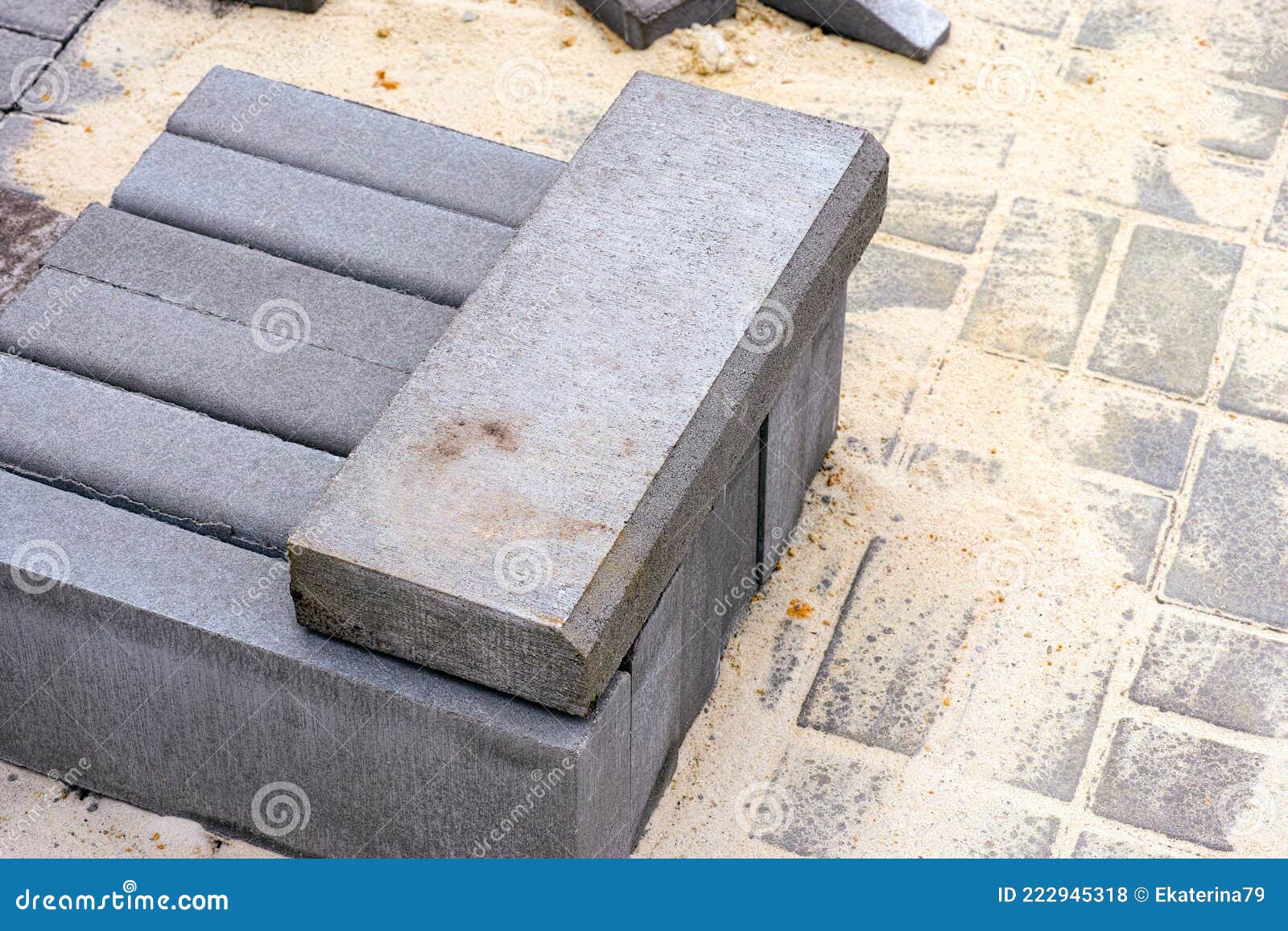 Stack of Curbstones on Stone Tiles in Sand Stock Photo - Image of brick ...