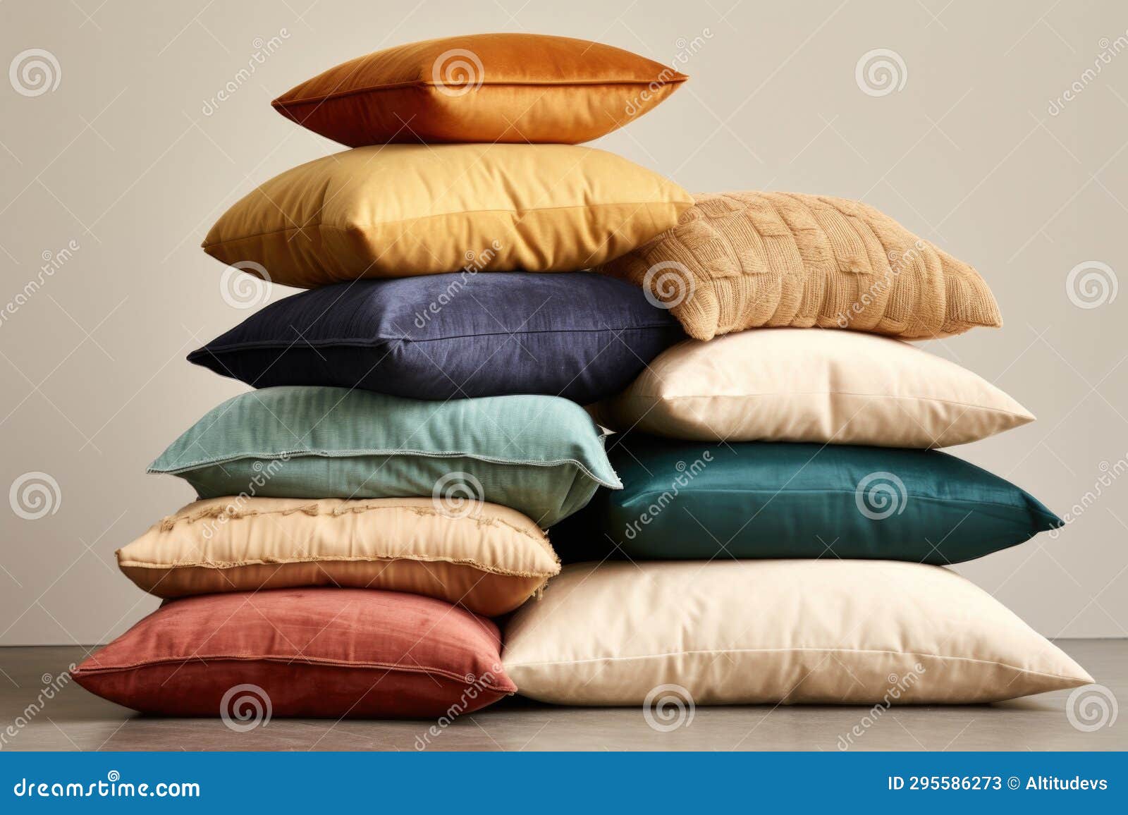 Stack of Cushions in Various Textures and Colors Stock Image - Image of ...