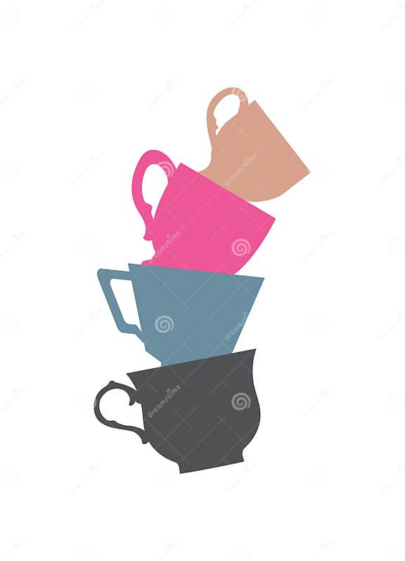 Stack of Cute Colorful Cups. a Pyramid of Mugs on a White Background ...