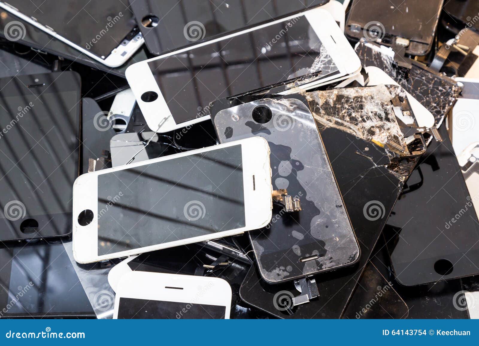 Stack of Damaged Smart Phone Body and Cracked LCD Screen Stock Photo ...