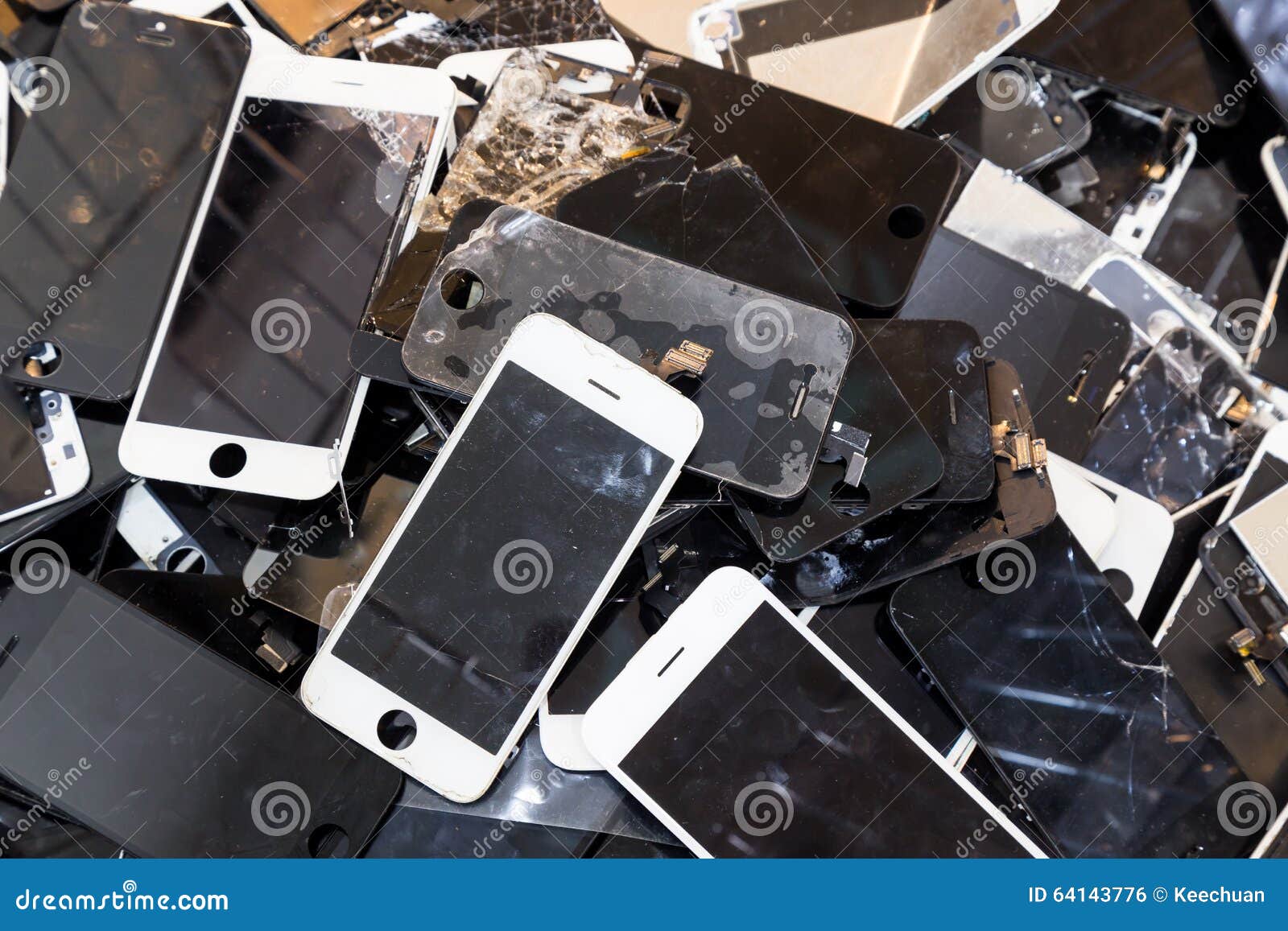 Stack of Damaged Smart Phone Body and Cracked LCD Screen Stock Photo ...