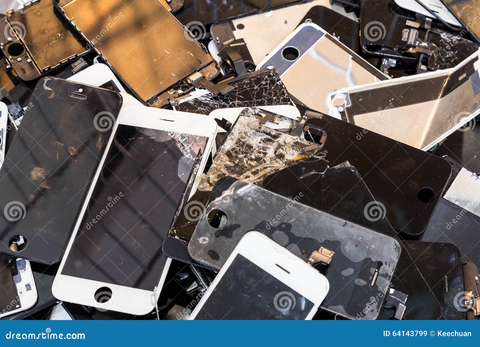 Stack of Damaged Smart Phone Body and Cracked LCD Screen Stock Image ...