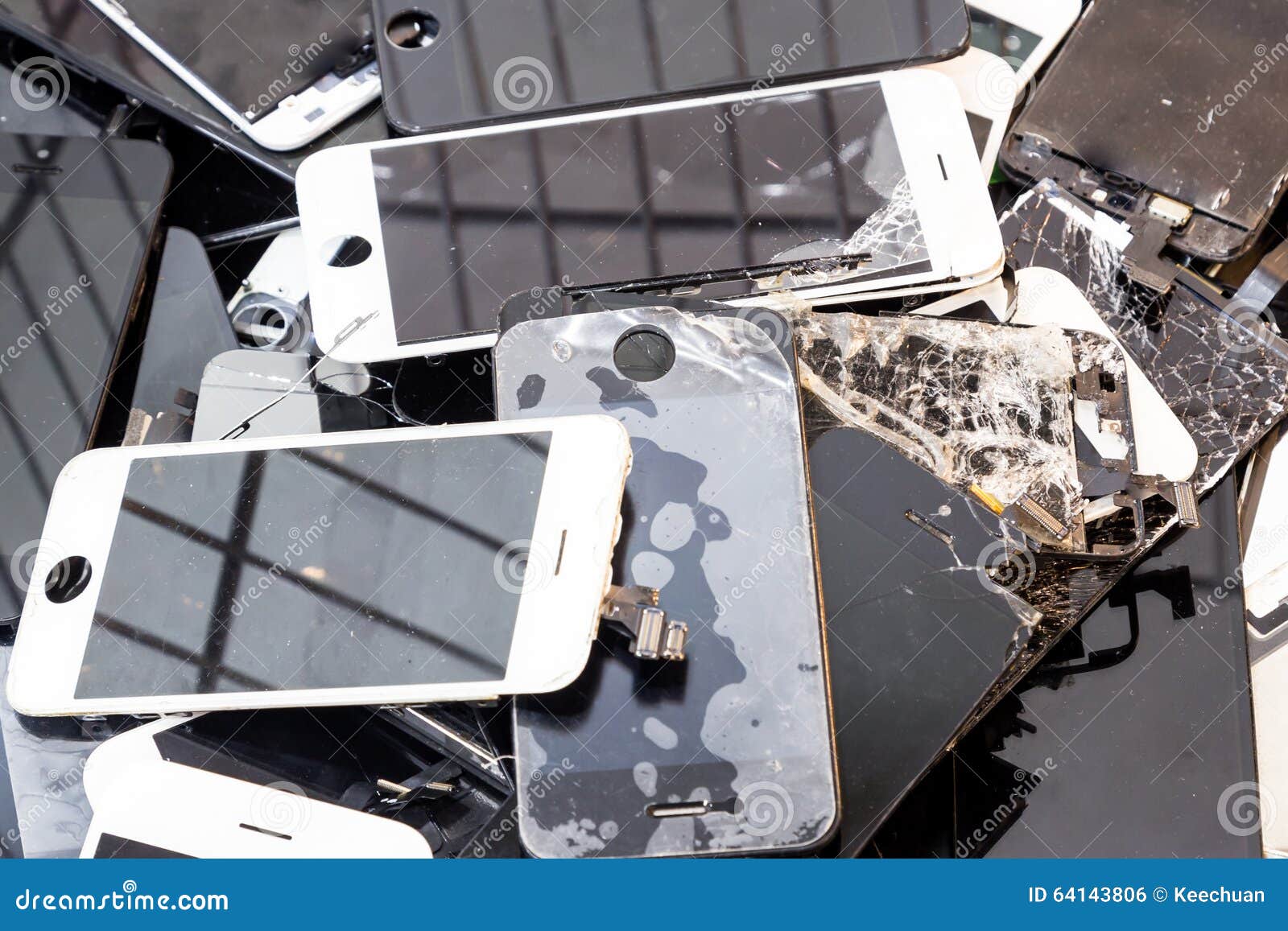 Stack of Damaged Smart Phone Body and Cracked LCD Screen Stock Photo ...