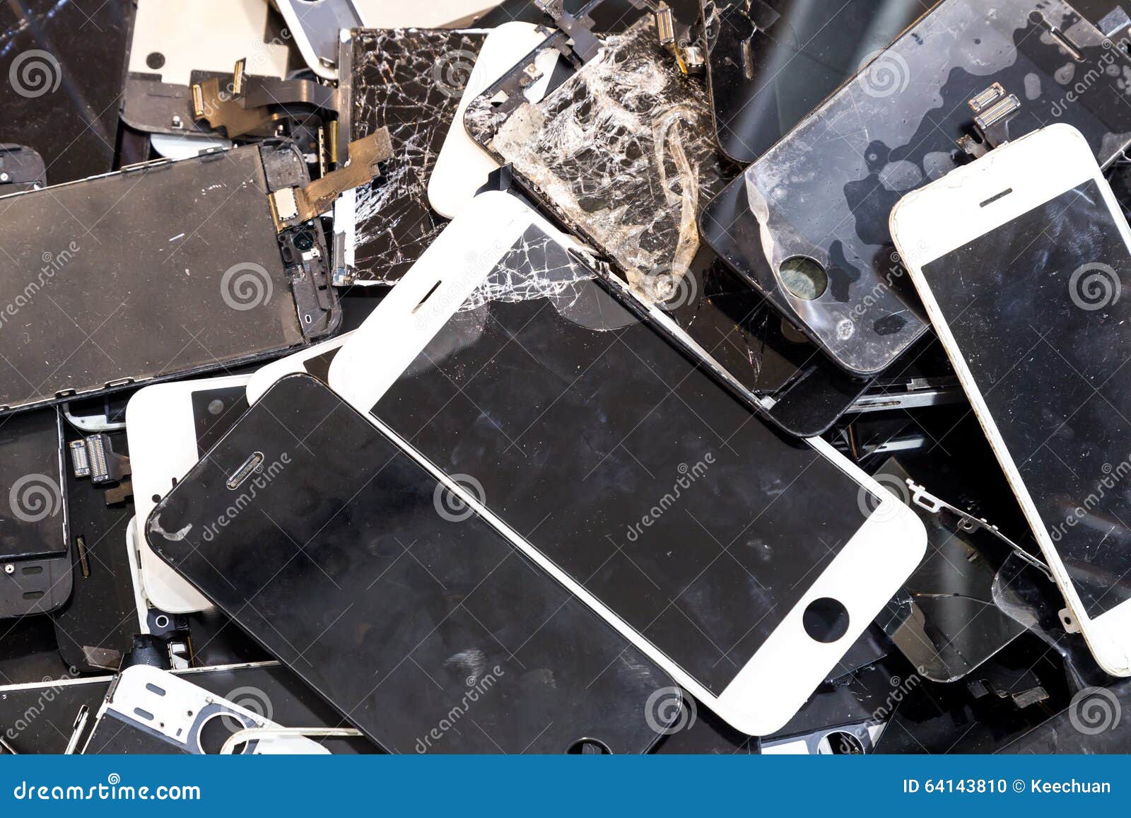 Stack of Damaged Smart Phone Body and Cracked LCD Screen Stock Photo ...