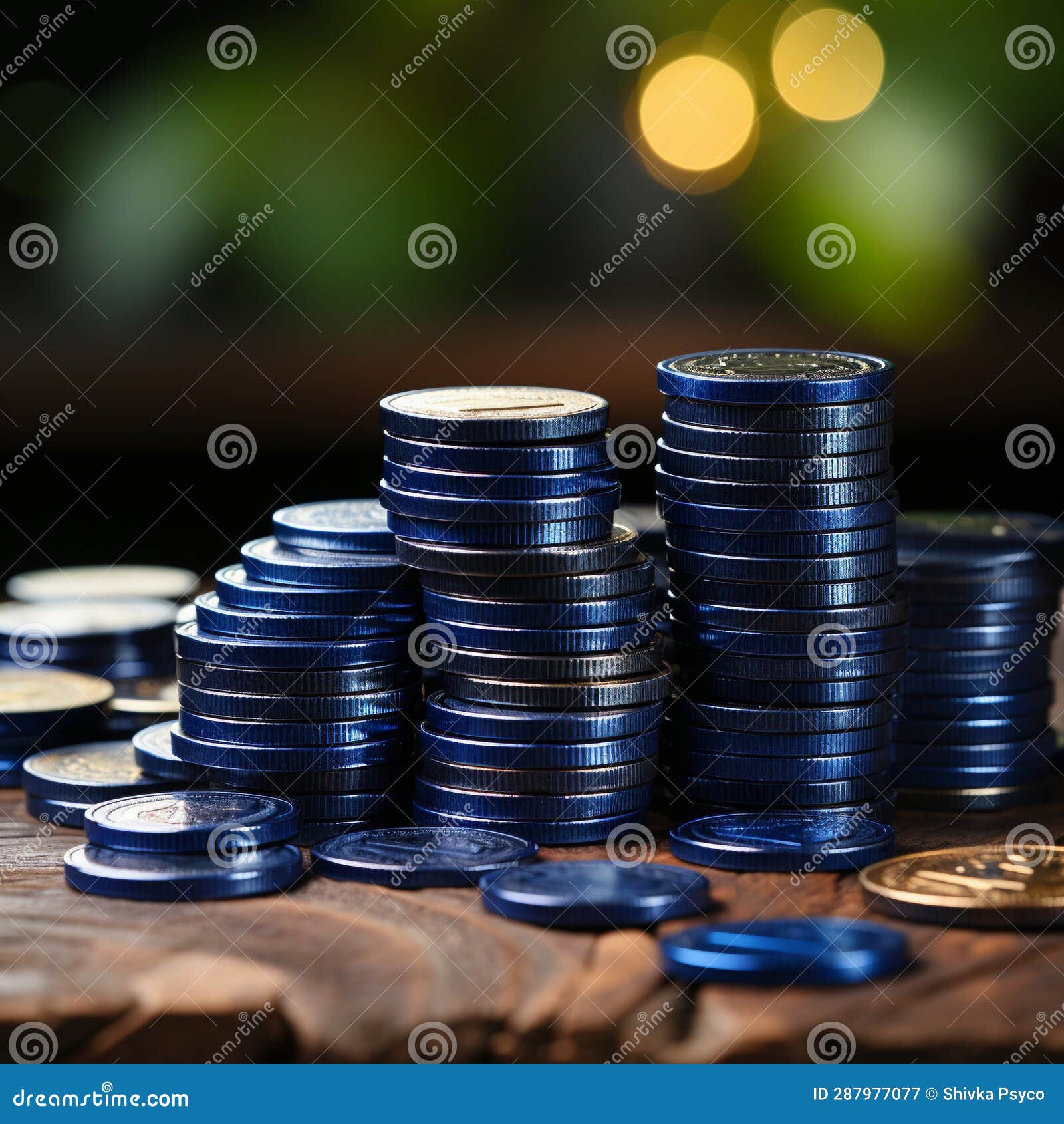 Stack of Dark Blue Discs on Wooden Surface Generative AI Stock ...