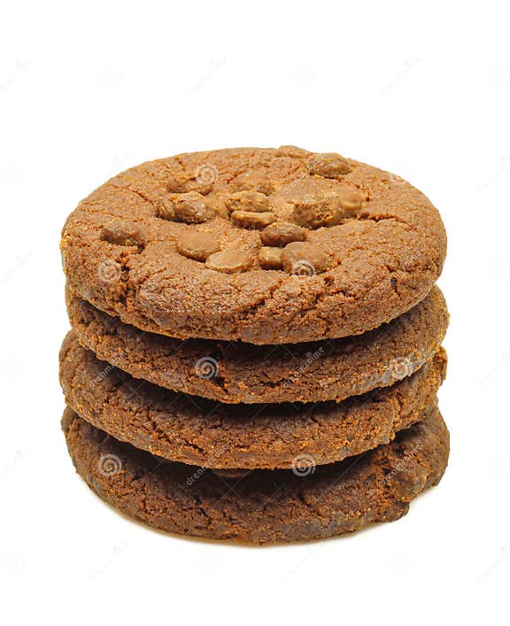 Stack of Dark Chocolate Chip Biscuits Isolated on White Background ...