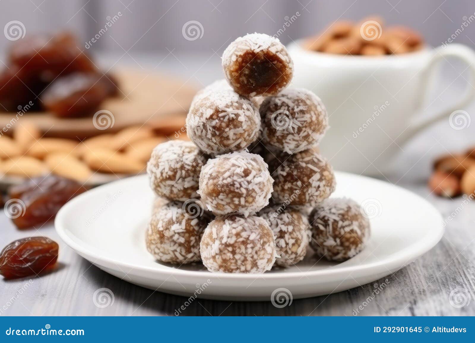 Stack of Date Balls on White Ceramic Plate Stock Image - Image of fruit ...