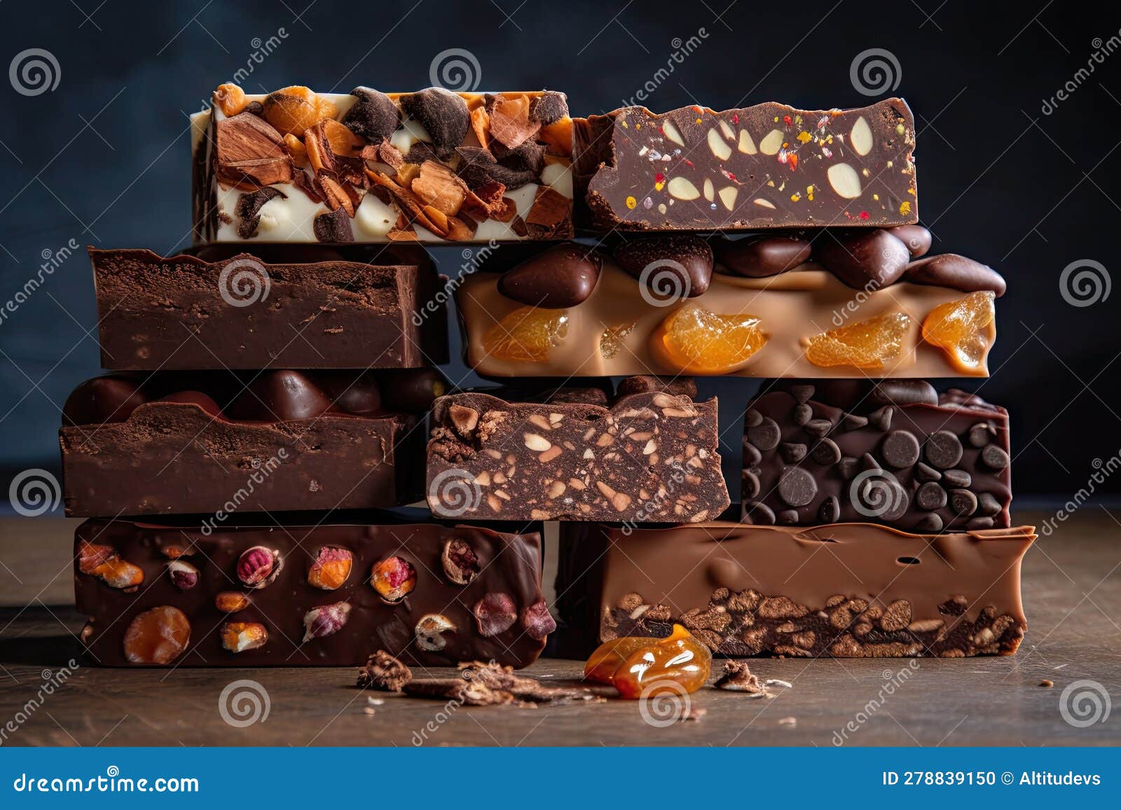 Stack of Decadent Chocolate Bars, with Selection of Fillings and ...