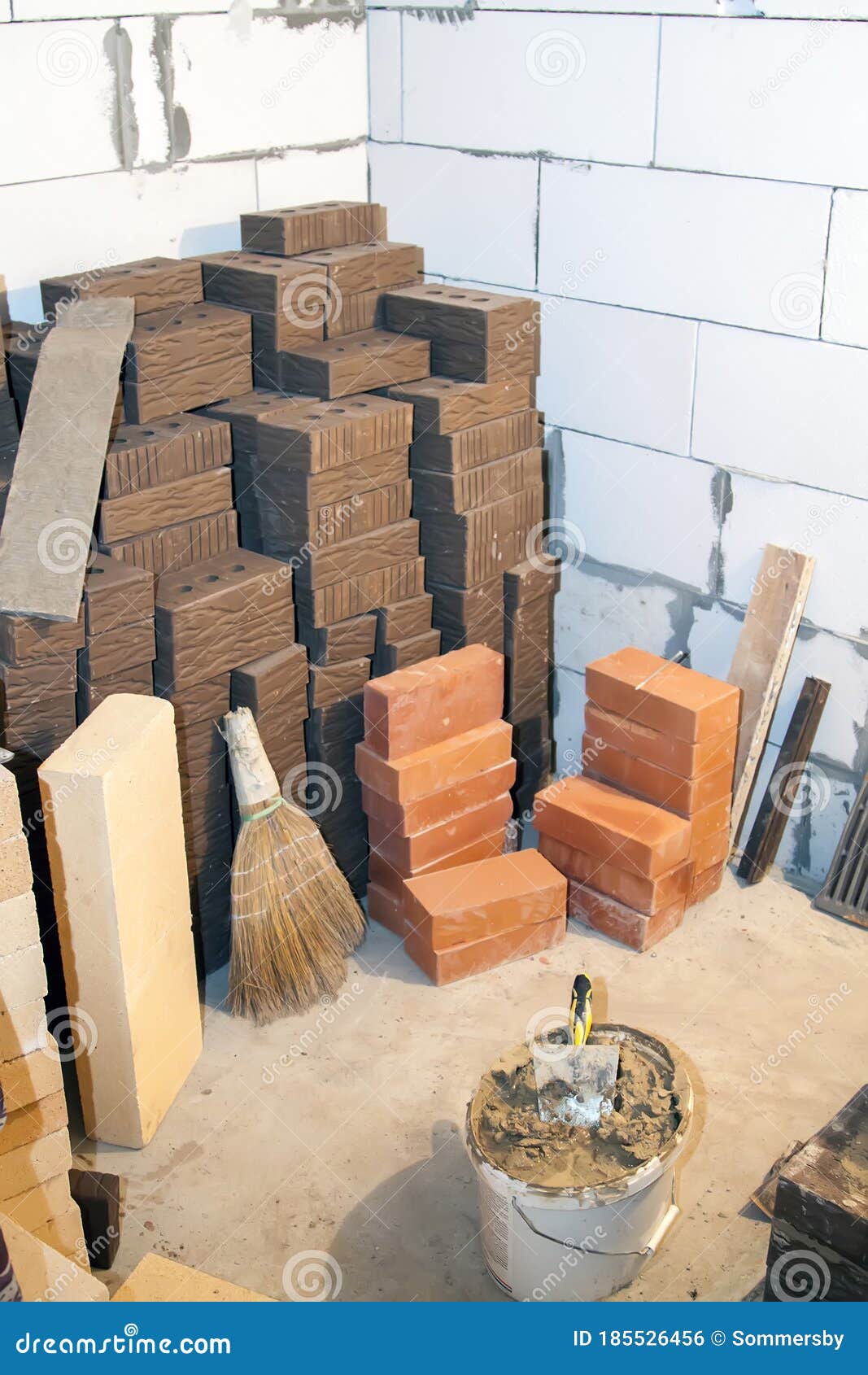 Stack of Decorative Bricks and Fire-resistant Blocks for the ...