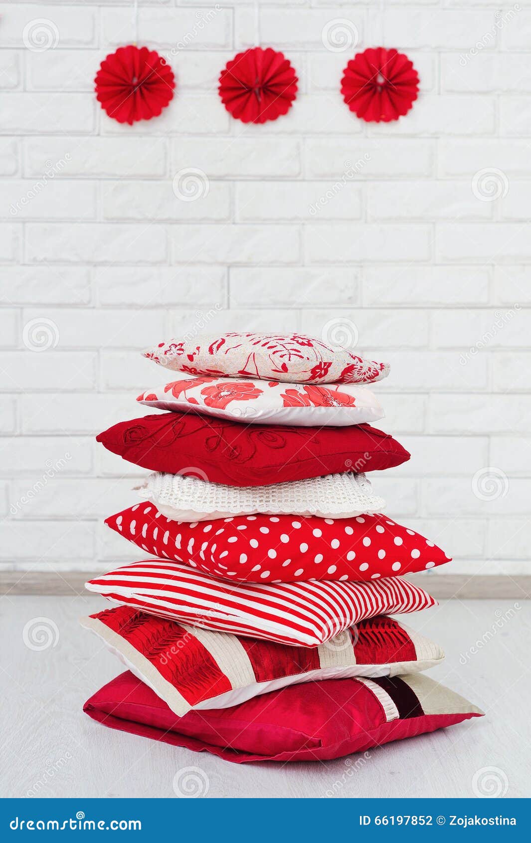 Stack of Decorative Red Pillows Stock Photo - Image of design, object ...