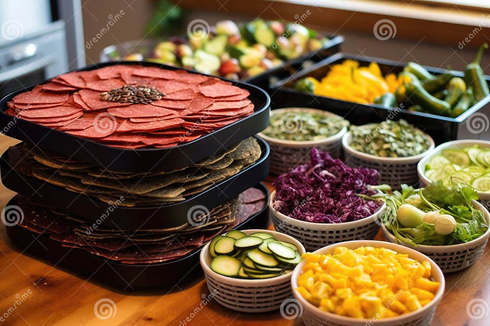 Stack of Dehydrator Trays Filled with Ingredients Stock Photo - Image ...