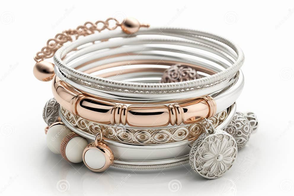 Stack of Delicate Bracelets on White Background Stock Illustration ...