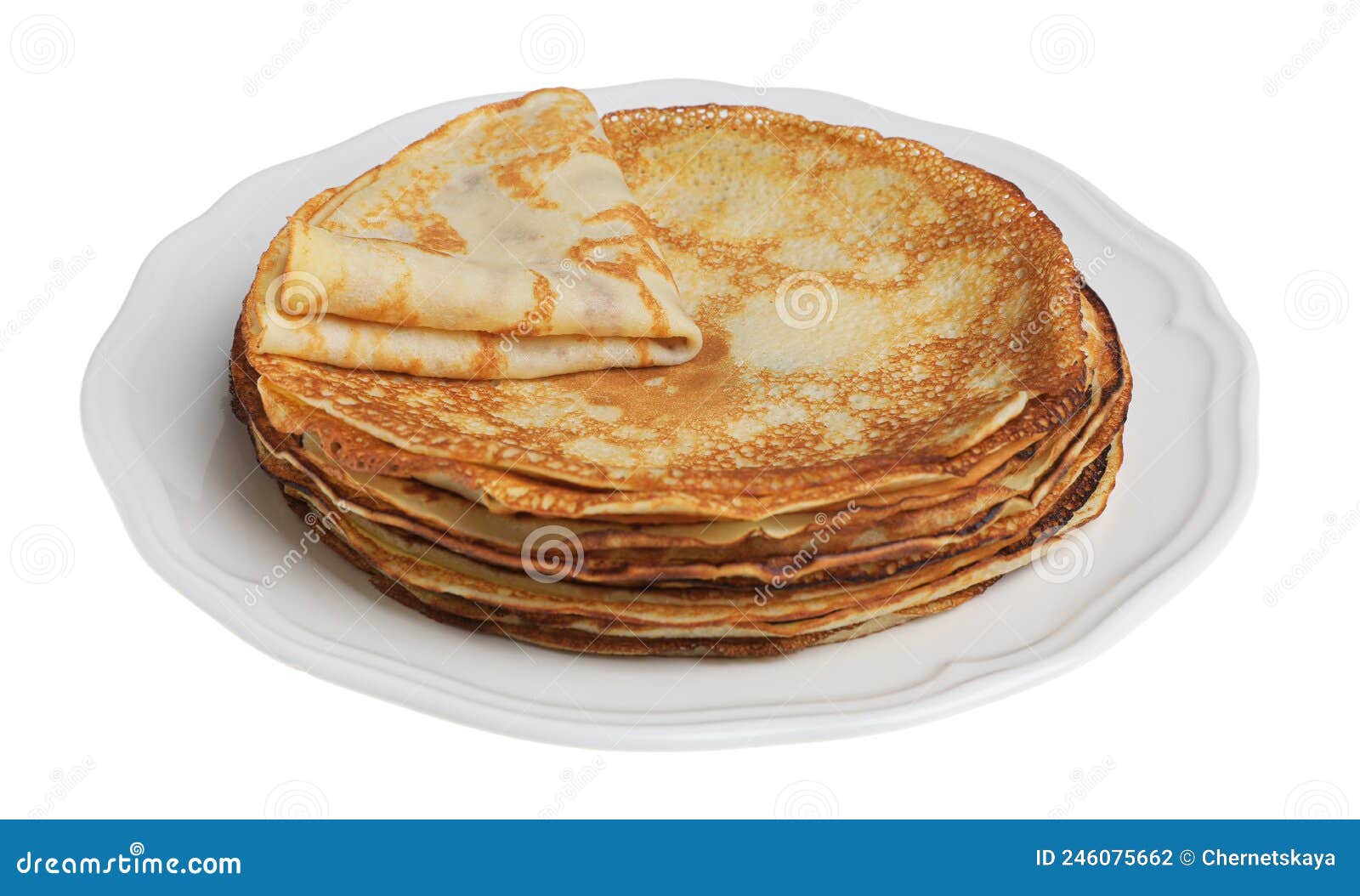 Stack of Delicious Crepes on Plate Against White Background Stock Photo ...