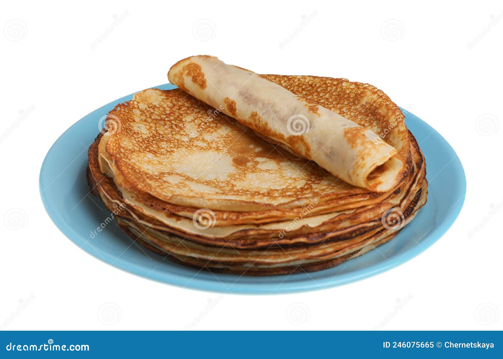Stack of Delicious Crepes on Plate Against White Background Stock Image ...