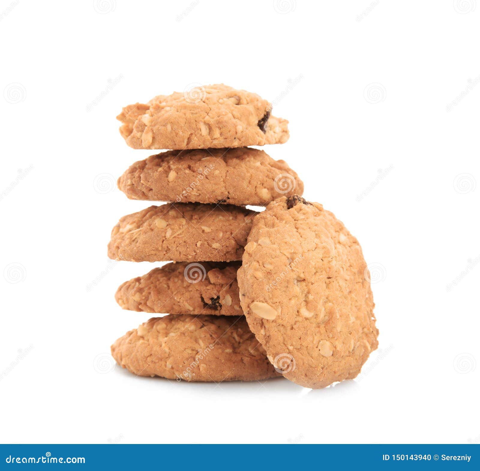 Stack of Delicious Oatmeal Cookies on White Background Stock Photo ...