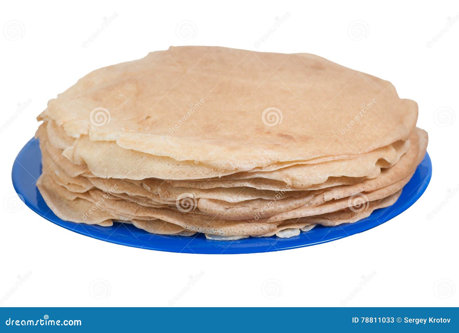 Stack of Delicious Pancakes on Blue Plate Isolated by White Background ...