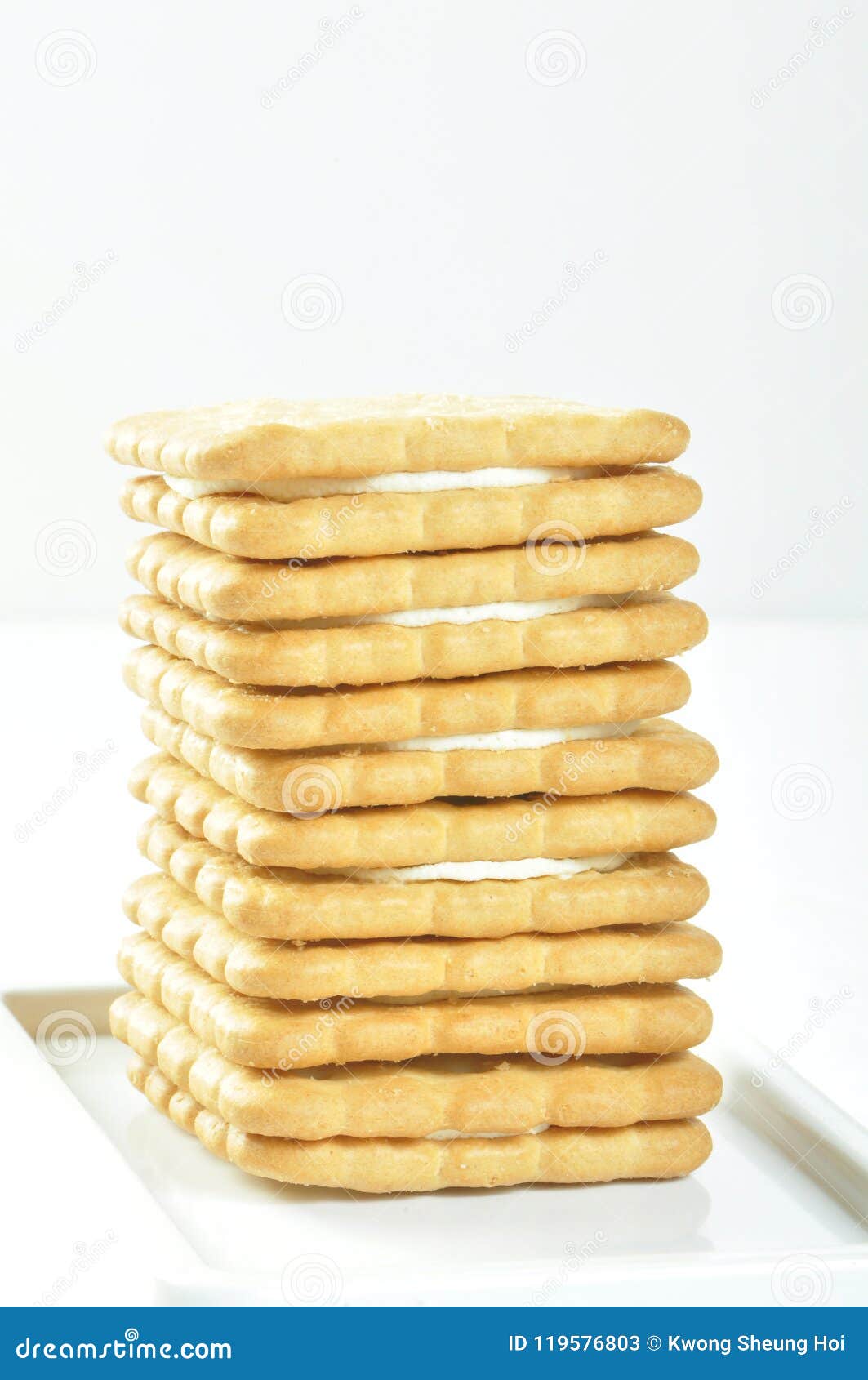 A Stack of Delicious Wheat Square Biscuits with Cream on White Dish ...