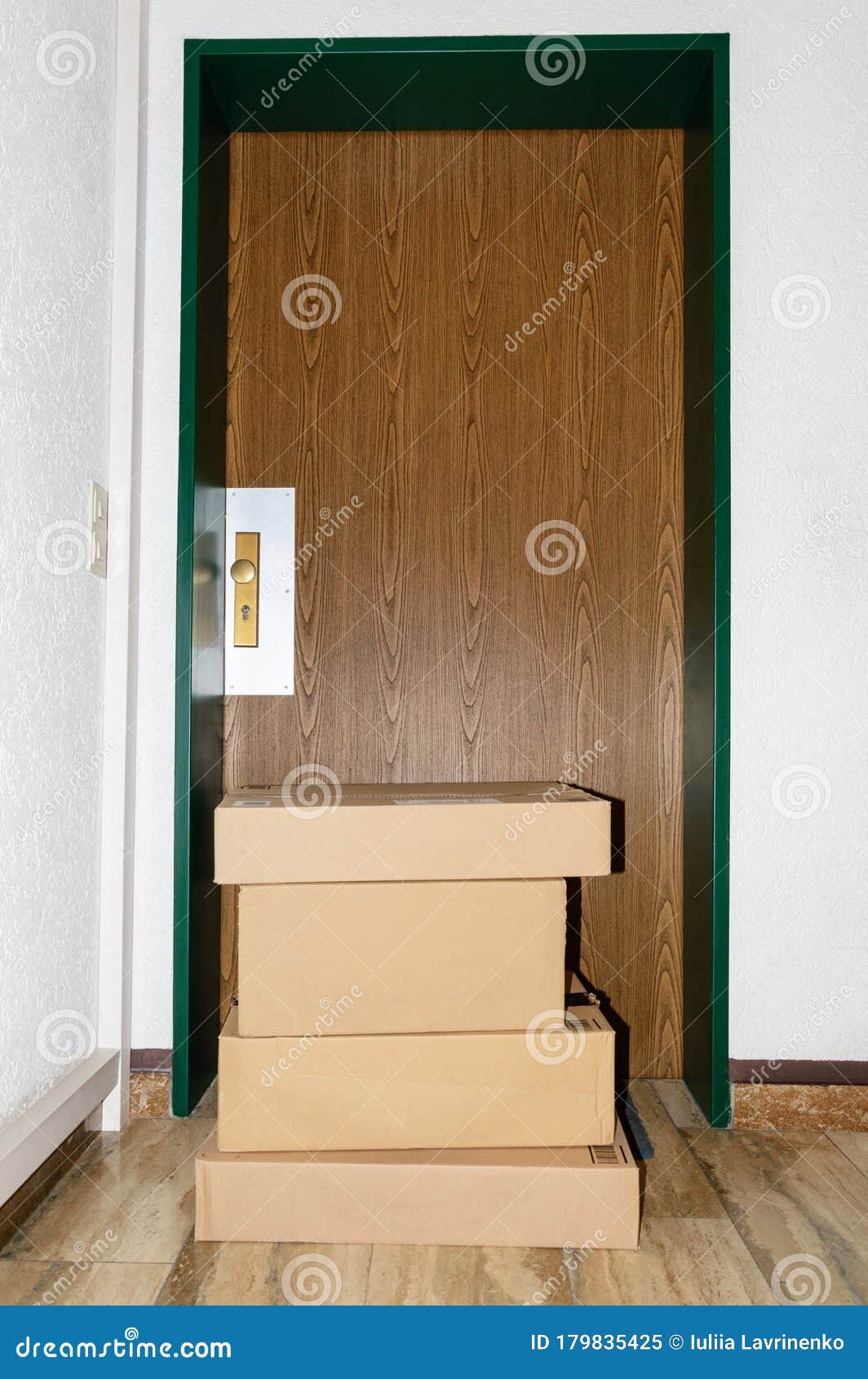 Stack of Delivered Packages in Front of a Door. Delivery Concept Stock ...