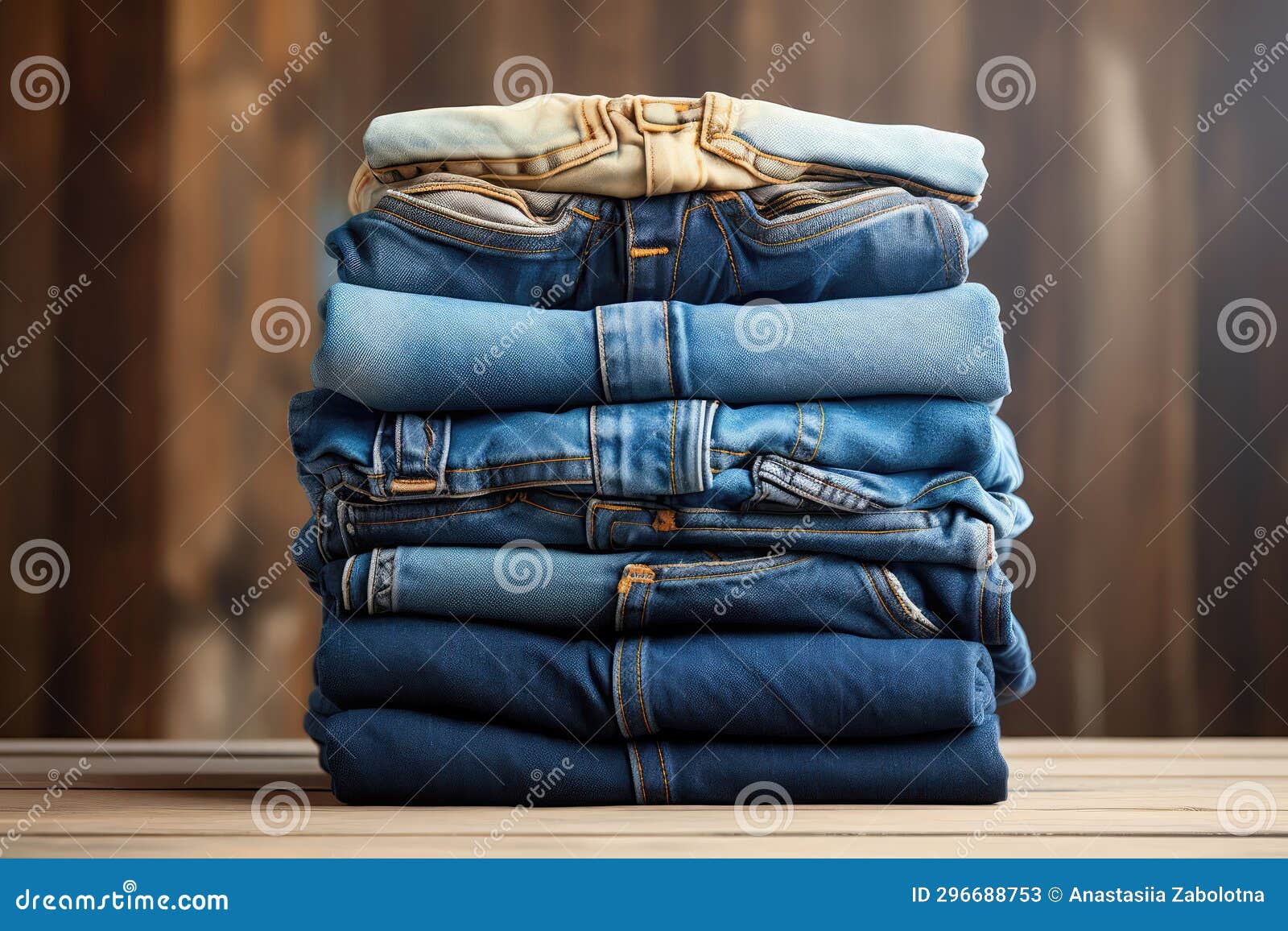 Stack of Denim Jeans in Various Shades and Sizes. Generative AI Stock ...