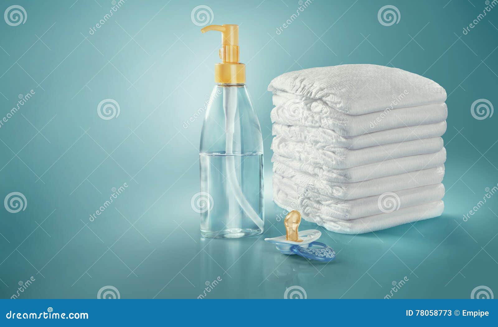 Stack of Diapers. Baby Bottle and Pacifier Stock Image - Image of ...