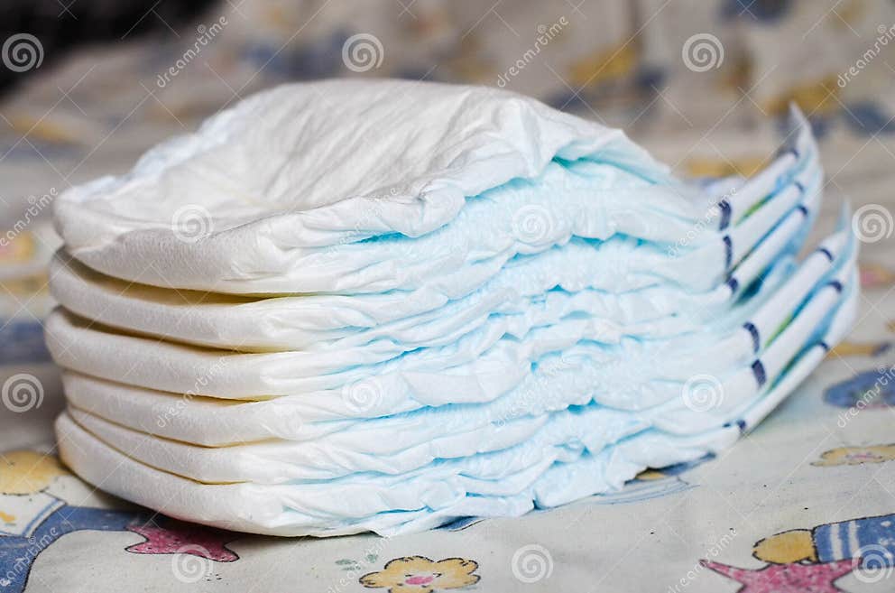 Stack of Diapers stock photo. Image of birth, incontinence - 49066596