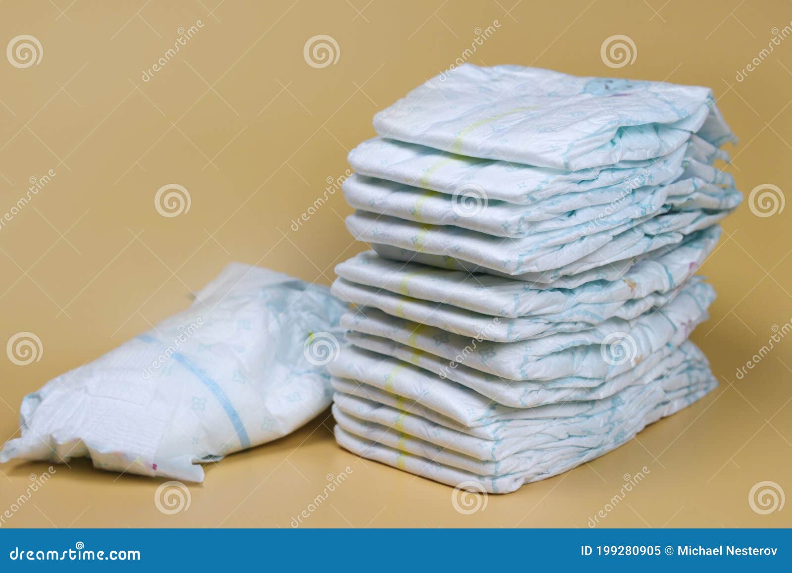Stack of Diapers on a Light Background, Baby Hygiene Products Stock ...