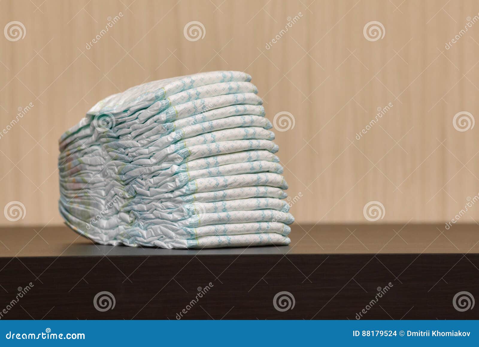 Stack of Diapers or Nappies on Table, Copyspace Stock Photo - Image of ...