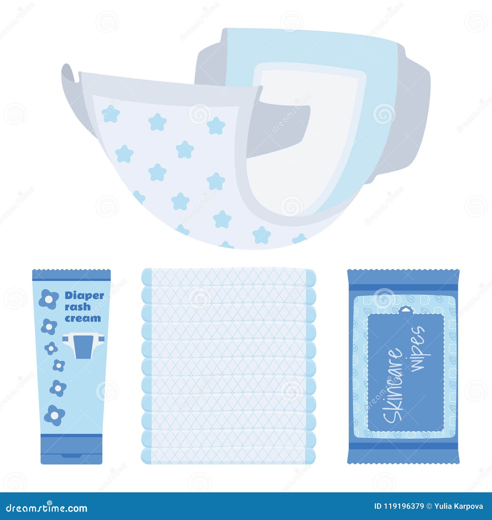 Stack of Diapers and Skincare Products. Stock Vector - Illustration of ...