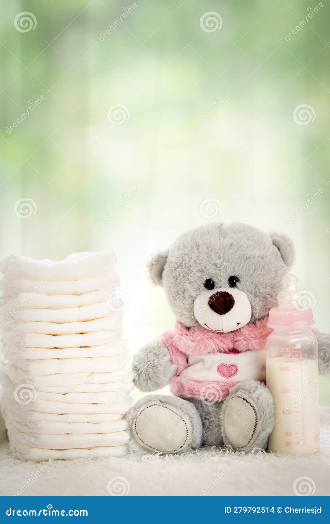 Stack of Diapers with Soft Teddy Bear on Table Stock Photo - Image of ...