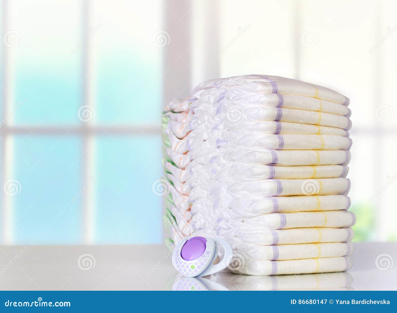Stack of Diapers on Table Indoors. Stock Image - Image of care, cute ...