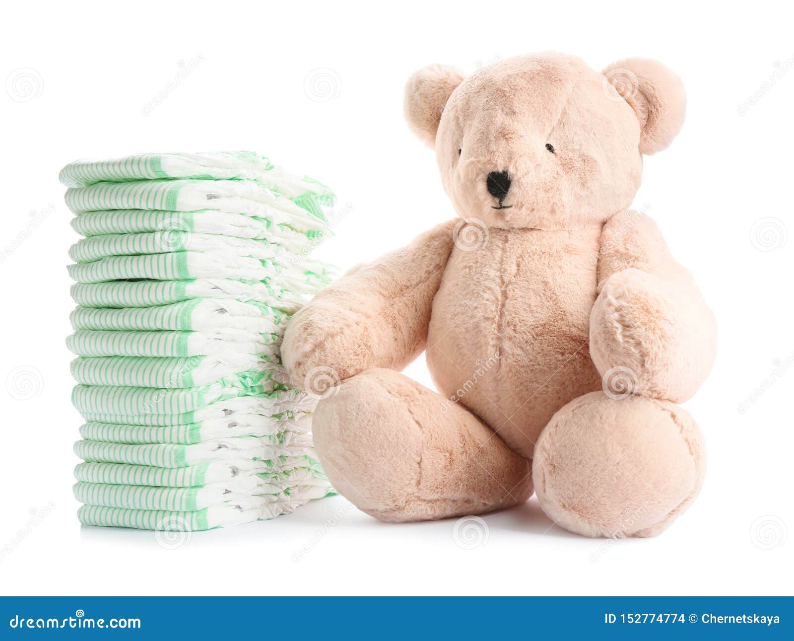 Stack of Diapers and Teddy Bear on White Background Stock Photo - Image ...