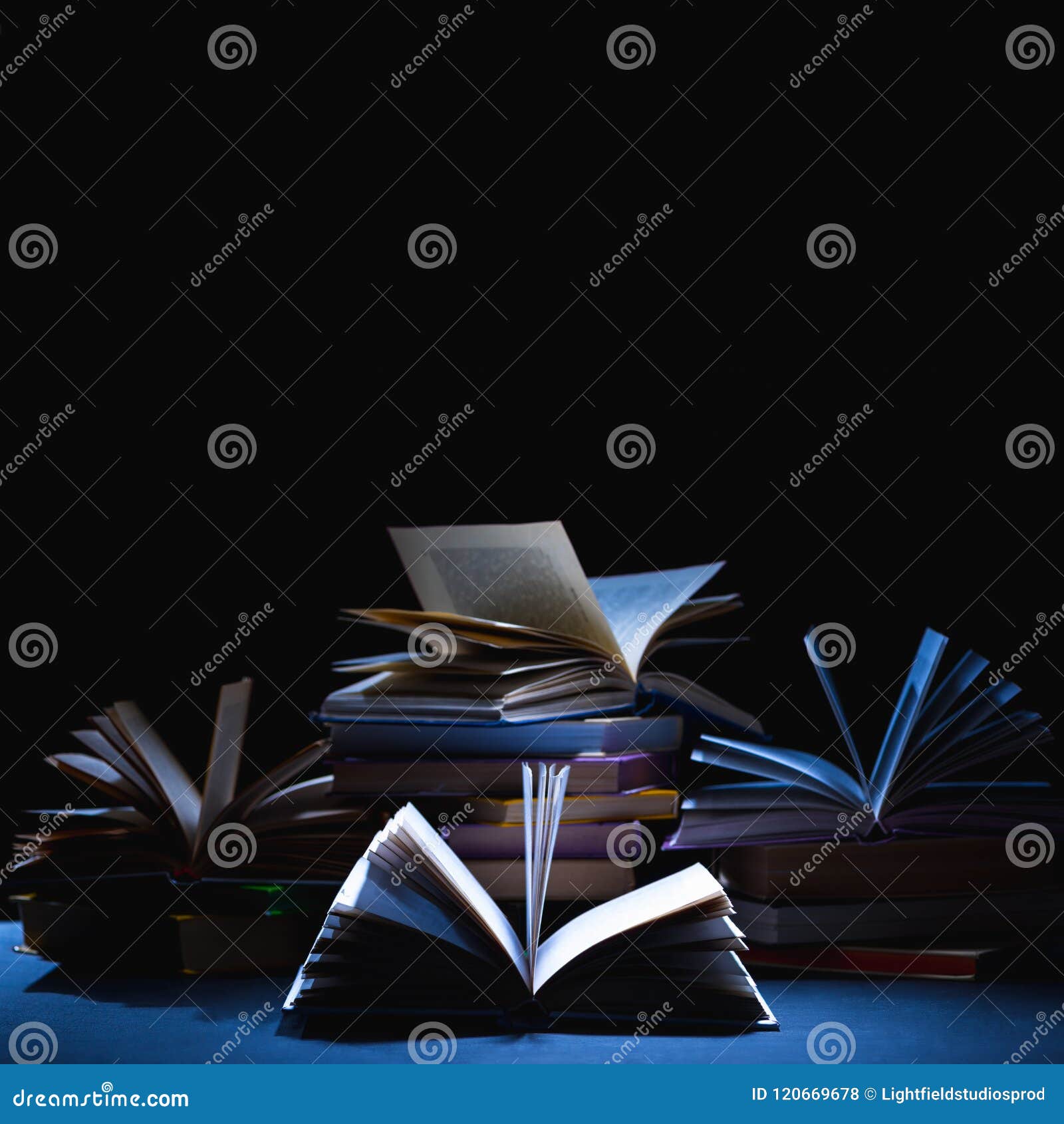Stack of Different Books on Dark Tabletop Stock Photo - Image of ...