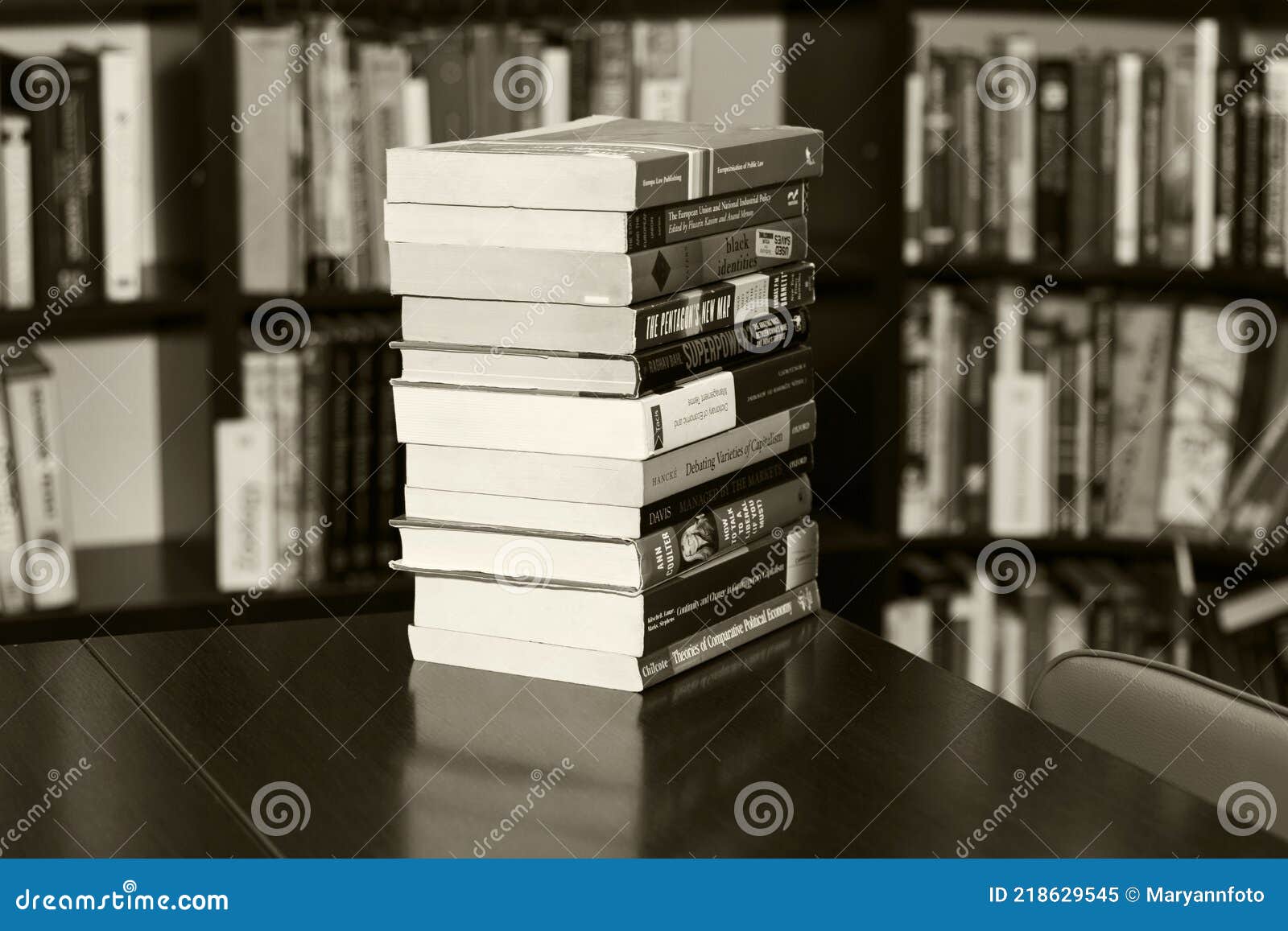 A Stack of Books in a Large Library Selected by the Reader Lies on ...