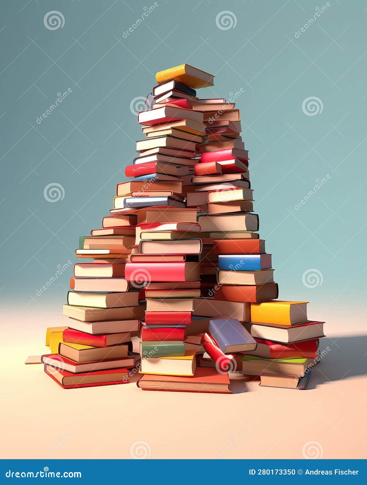 A Stack of Different Books by Size and Color on a Blue Background ...