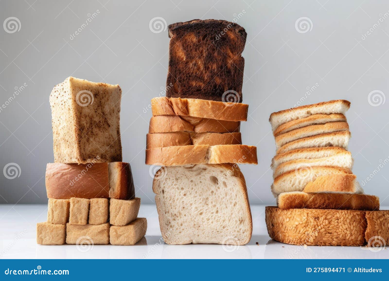 Stack of Different Bread Shapes, Each One Scored for Neat and ...