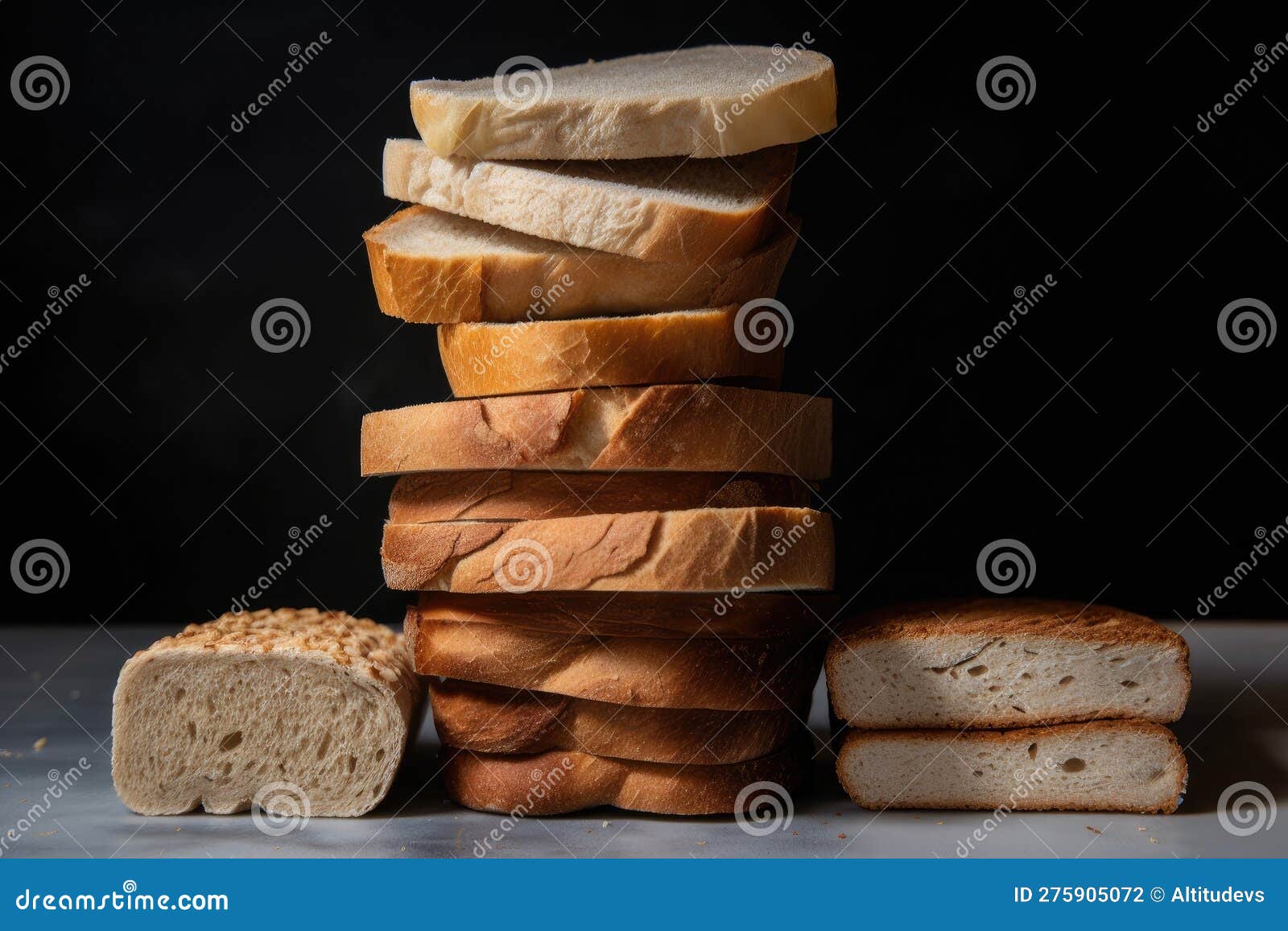 Stack of Different Bread Shapes, Each One Scored for Neat and ...